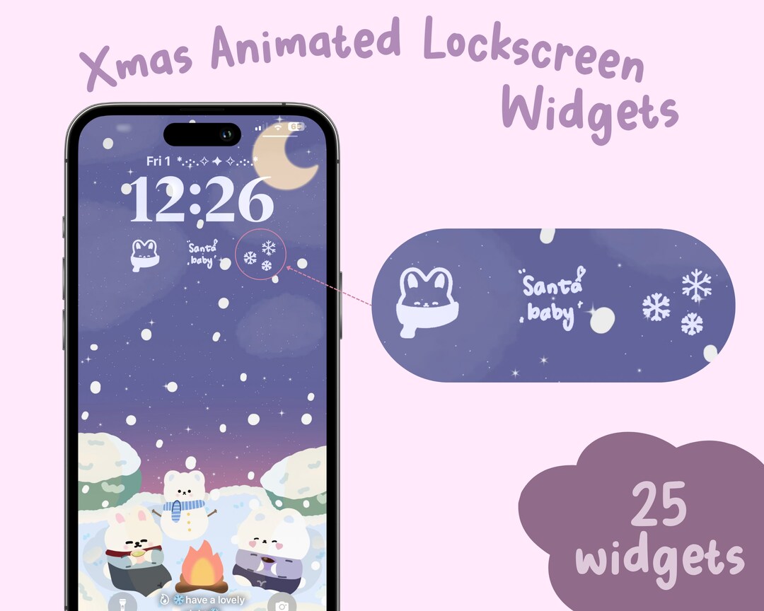 Cute Xmas Animated Lockscreen Widgets for Ios, Hand Drawn Widgets, Ios ...