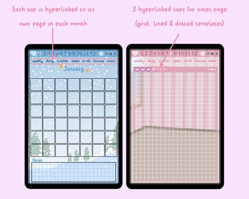 Cute Digital Planner & Stickers Bundle, Goodnotes Planner, Kawaii PNG ...