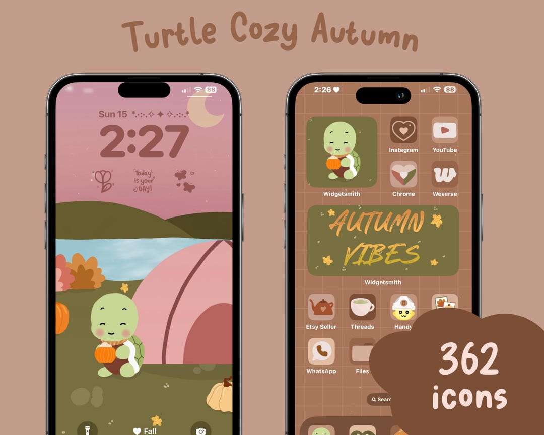 Turtle Cozy Autumn Icon Set, Hand Drawn Icons, Ios and Android Set ...