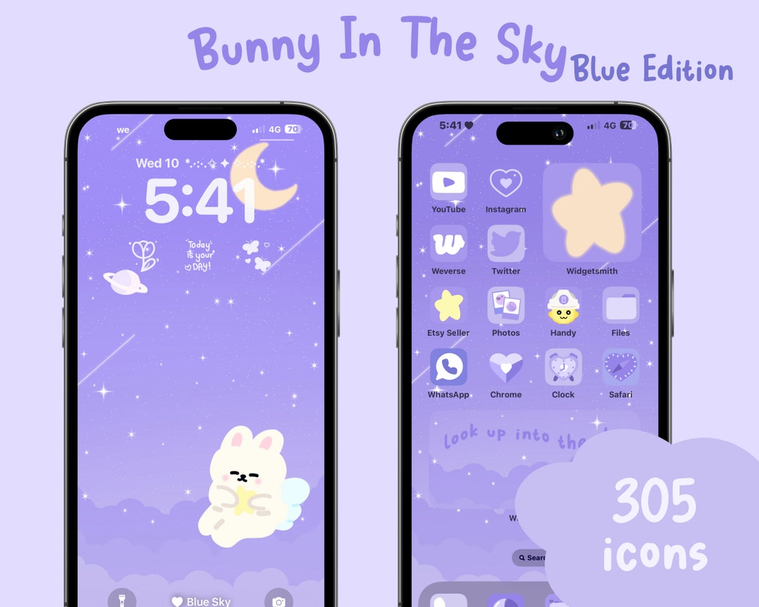 Blue Bunny in the Sky Icon Set, Hand Drawn Icons, Ios and Android Set ...