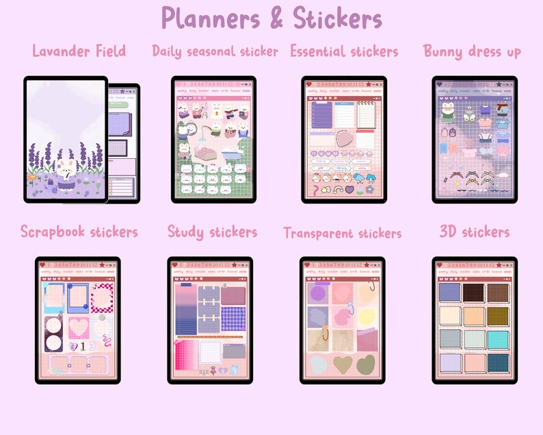 Cute Digital Planner & Stickers Bundle, Goodnotes Planner, Kawaii PNG ...