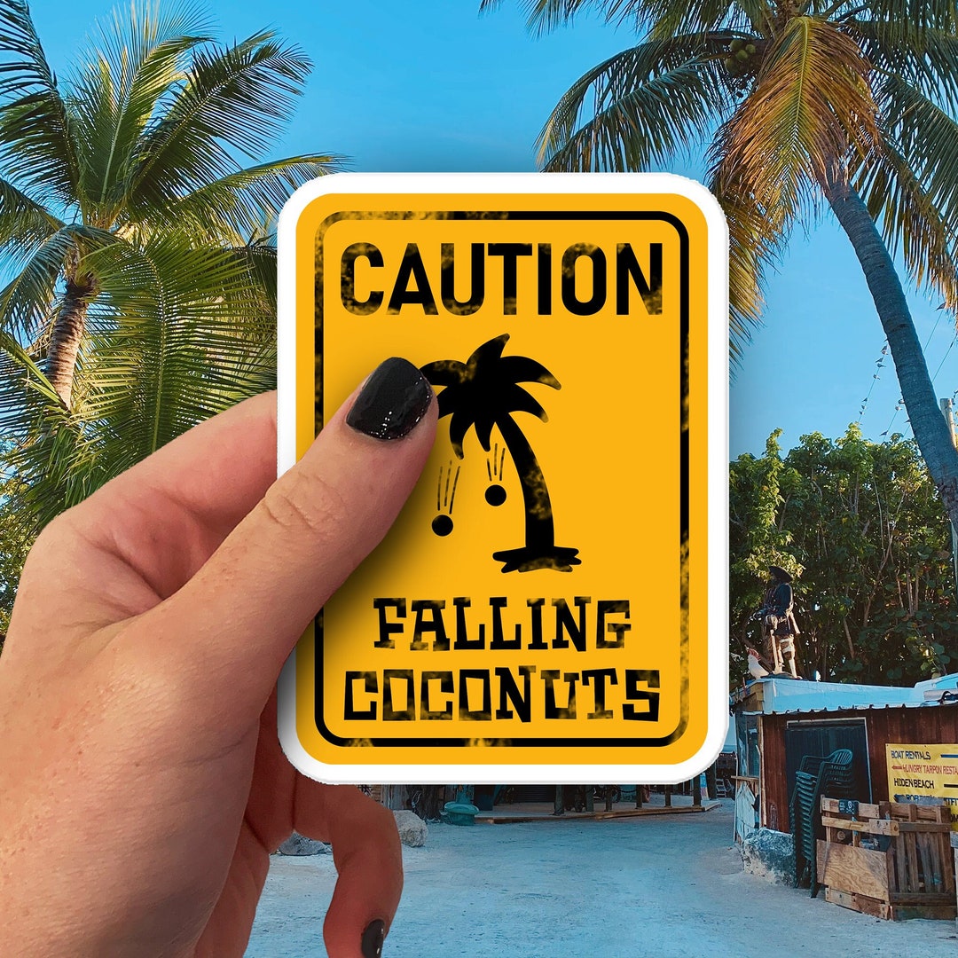 Caution Falling Coconuts, Yellow Palm Tree Sticker - Etsy