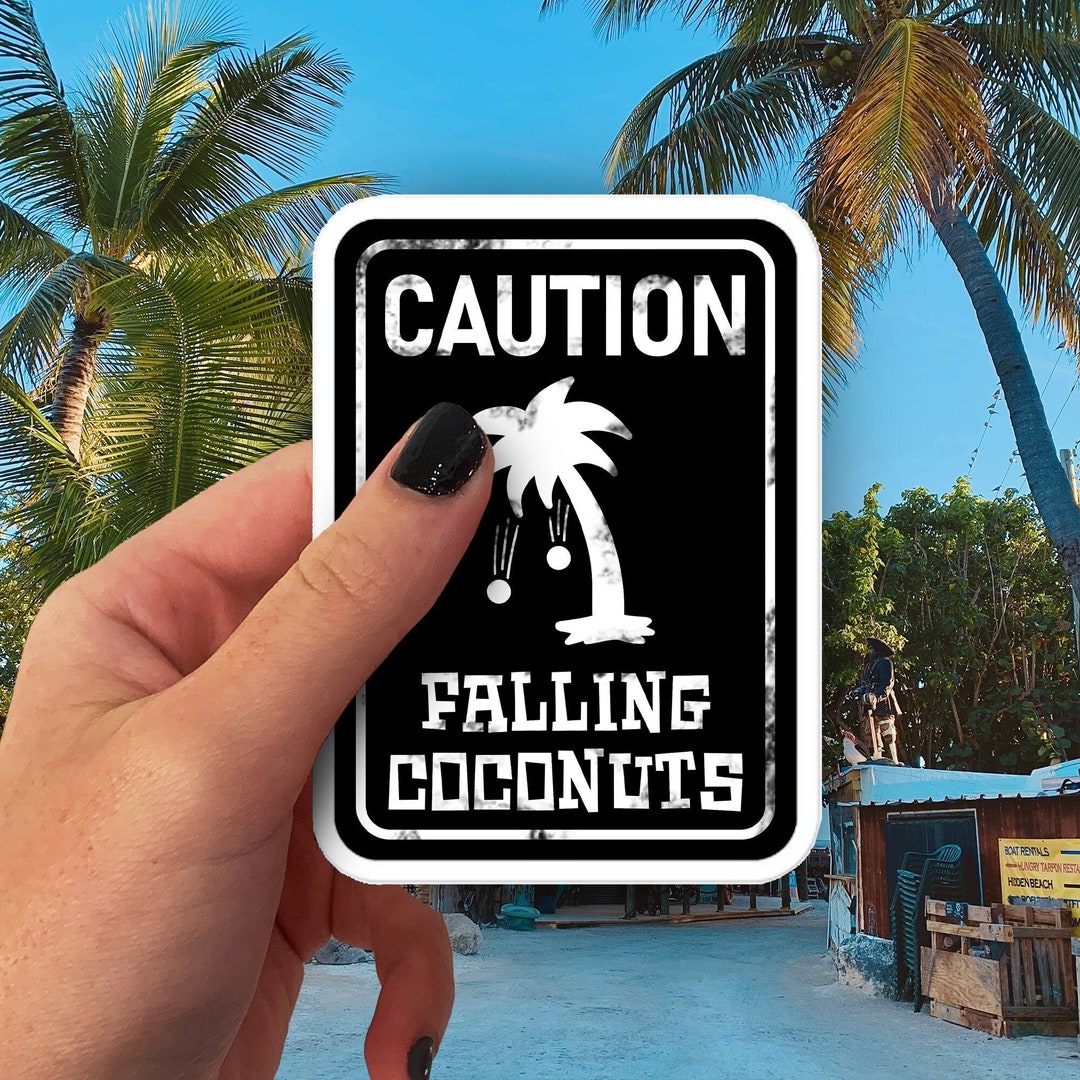Caution Falling Coconuts, Black Palm Tree Sticker - Etsy