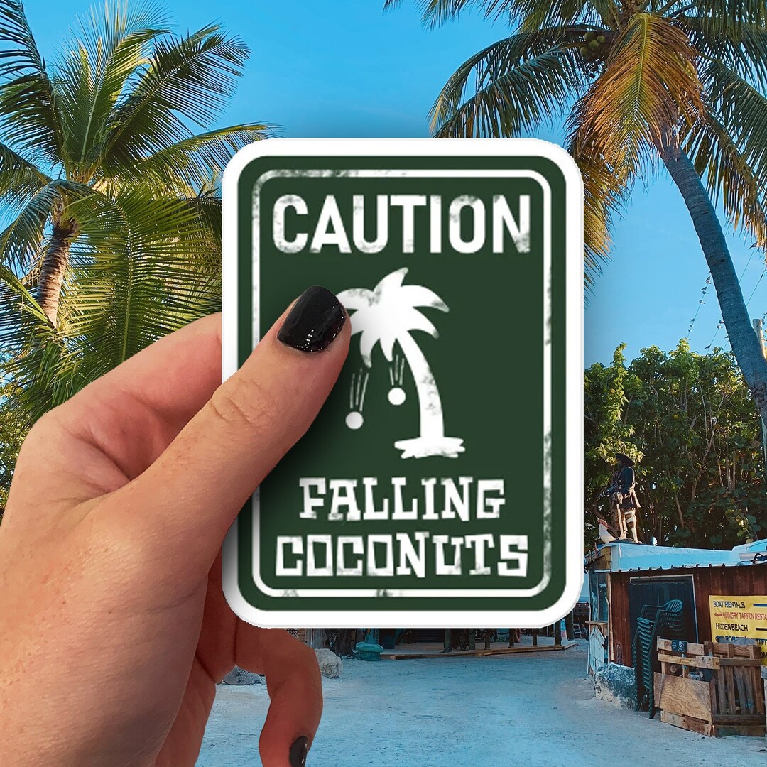 Caution Falling Coconuts, Green Palm Tree Sticker - Etsy