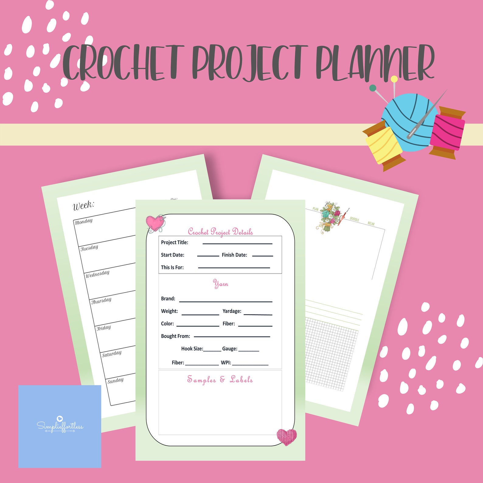 Crochet Project Planner Printable for Project Organizing, Sample ...
