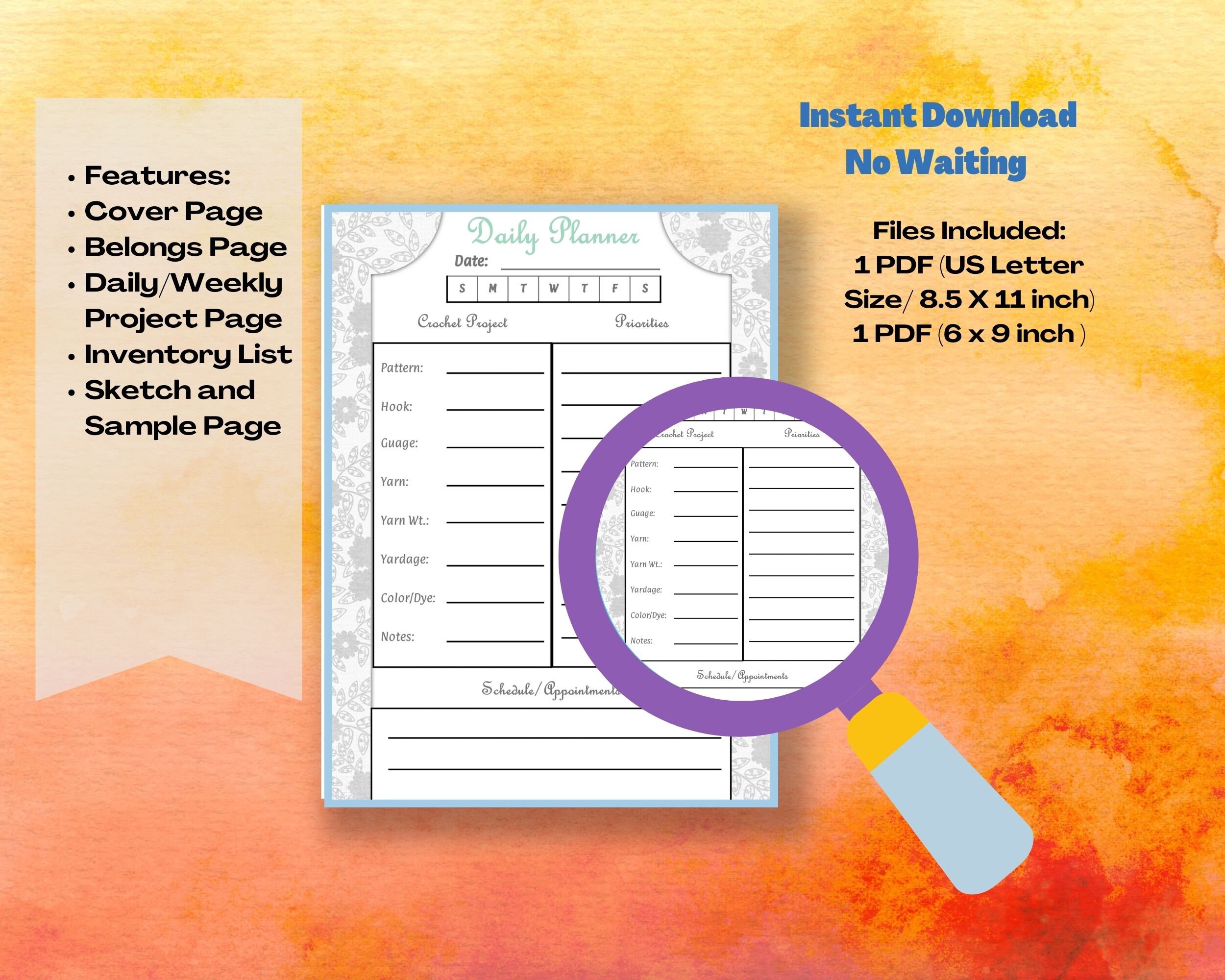 Crochet Project Planner Printable for Project Organizing, Sample ...