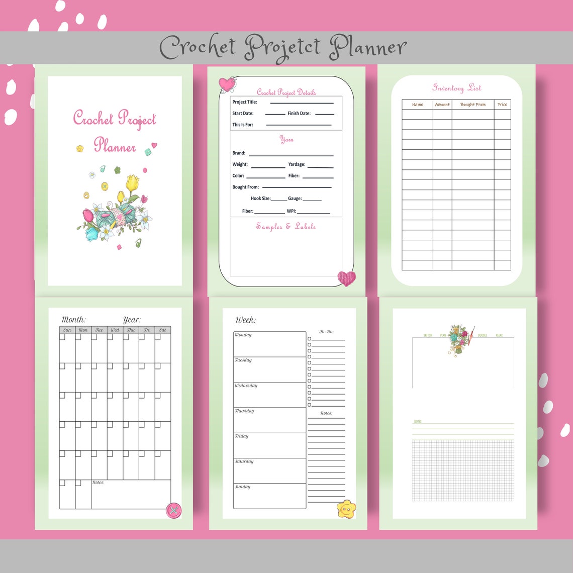 Crochet Project Planner Printable for Project Organizing, Sample ...