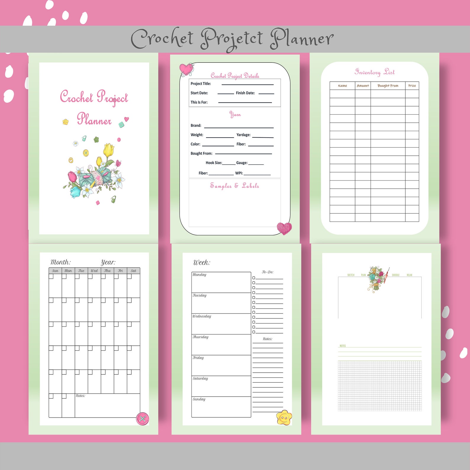 Crochet Project Planner Printable for Project Organizing, Sample ...