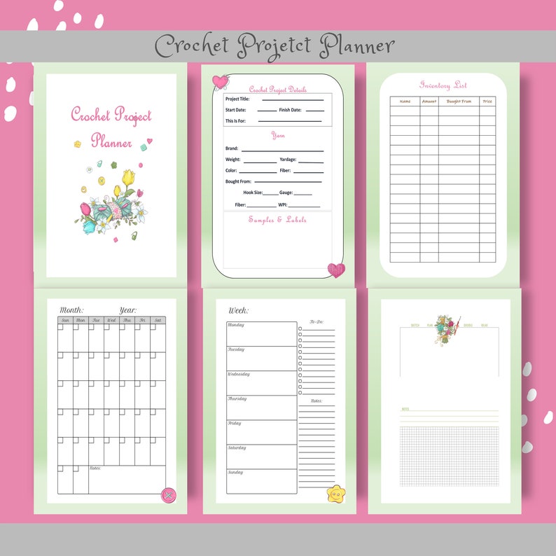 Crochet Project Planner Printable for Project Organizing, Sample ...