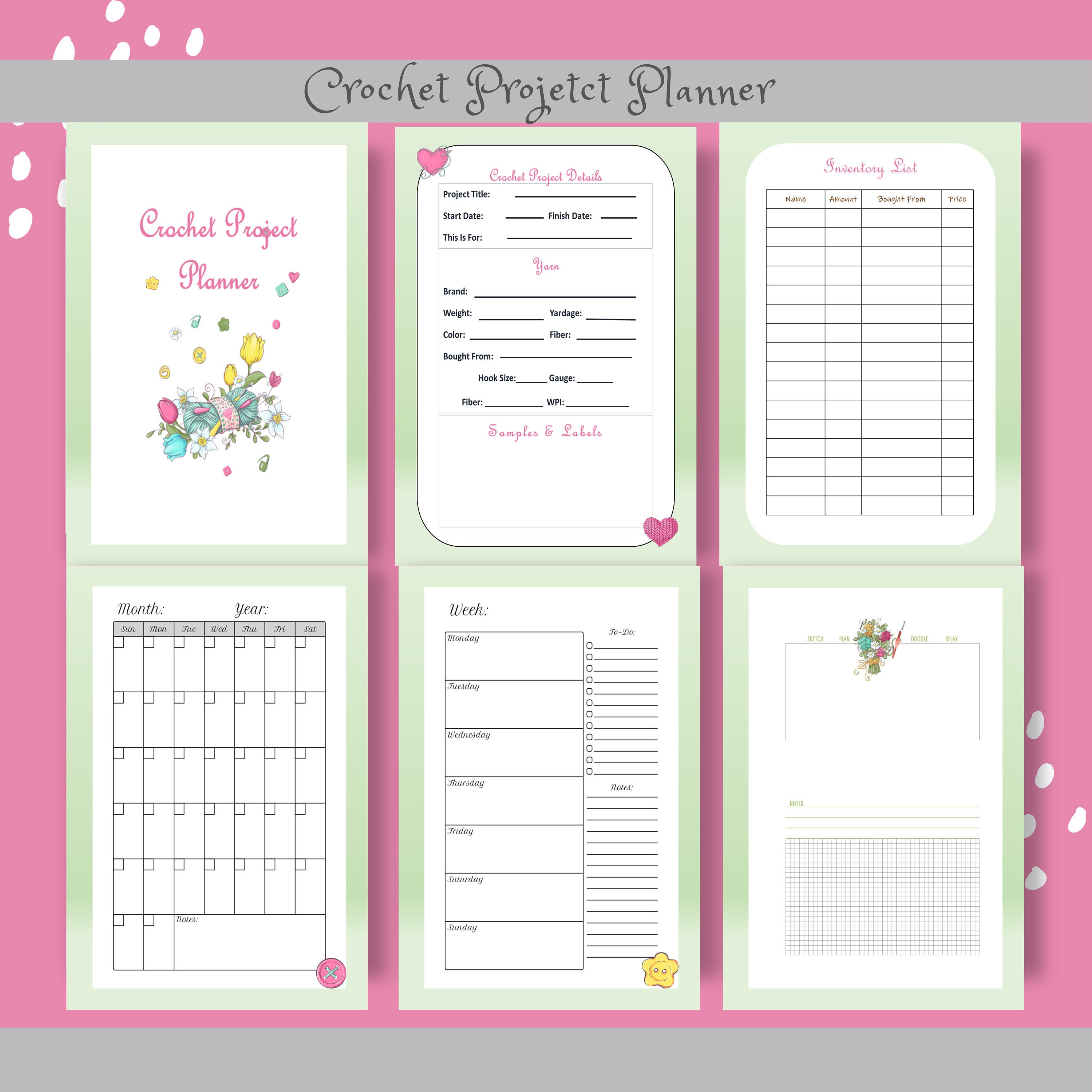 Crochet Project Planner Printable for Project Organizing, Sample ...