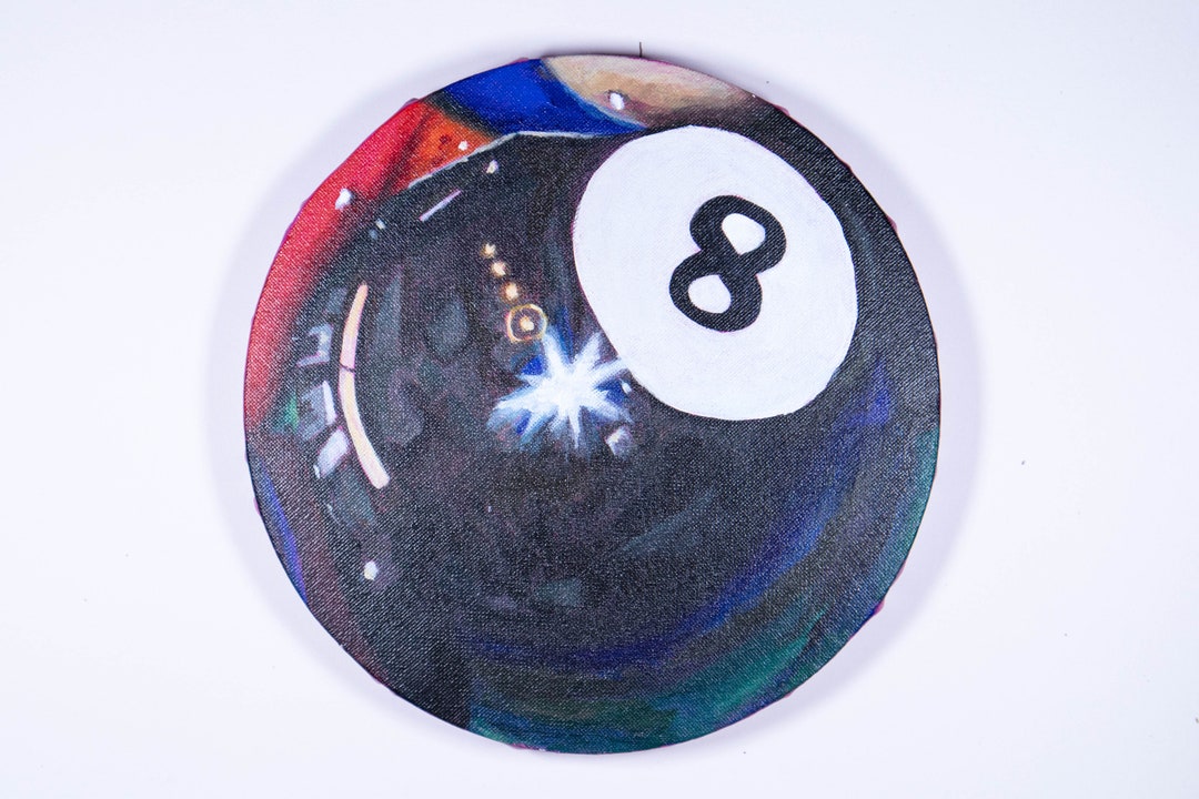Original Art Rainbow Eight Ball Acrylic on Round Canvas Hand - Etsy