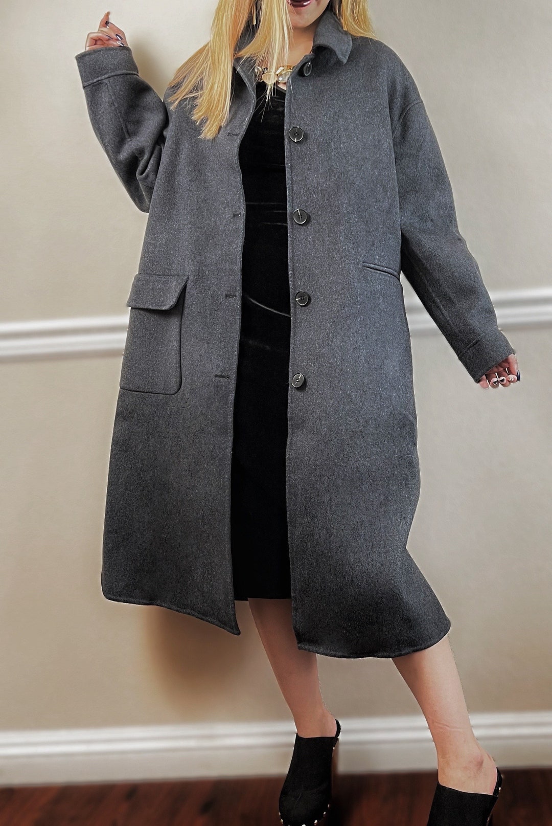 Dark Grey Wool Coat With Private With Custom Embroidered Name Label ...