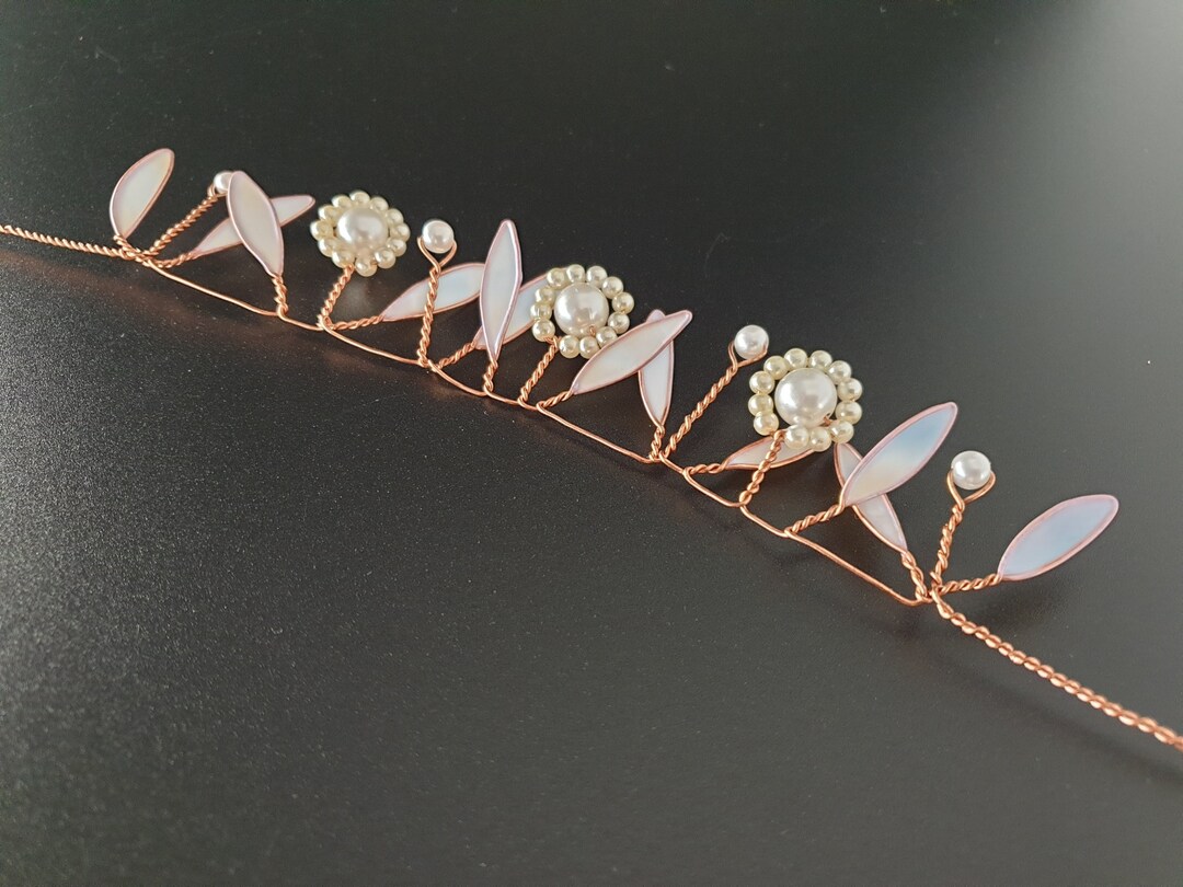 Handcrafted Copper Wire Tiara With Pearly Beads and Pearl Coloured ...
