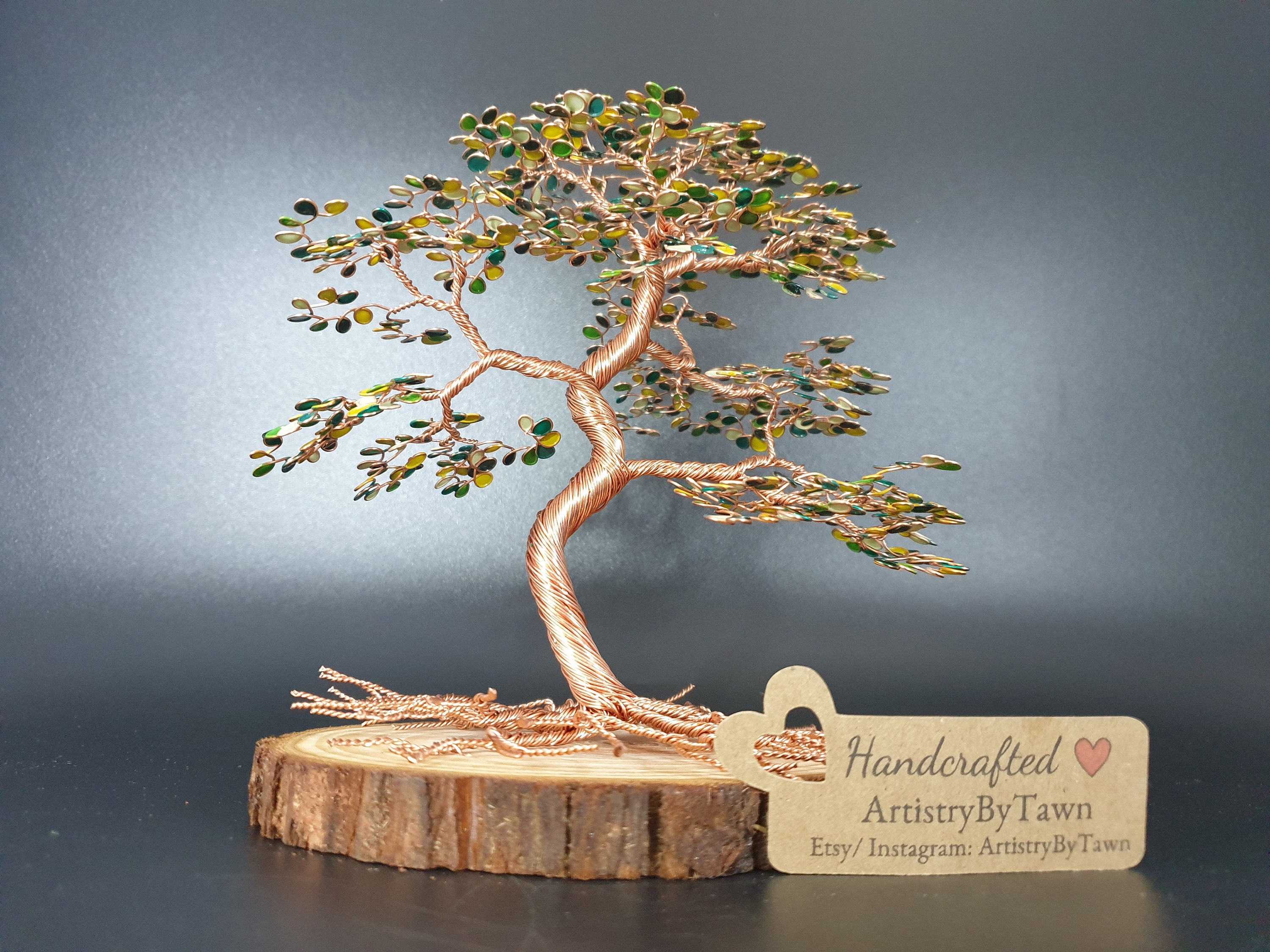 Handcrafted Green Leafy Copper Bonsai Tree | Etsy