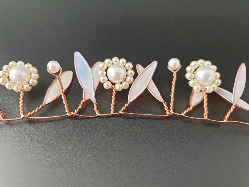 Handcrafted Copper Wire Tiara With Pearly Beads and Pearl Coloured ...