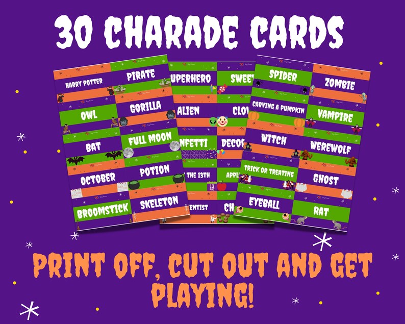 Halloween Charades Printable Cards | Printable Halloween Game | Kids ...