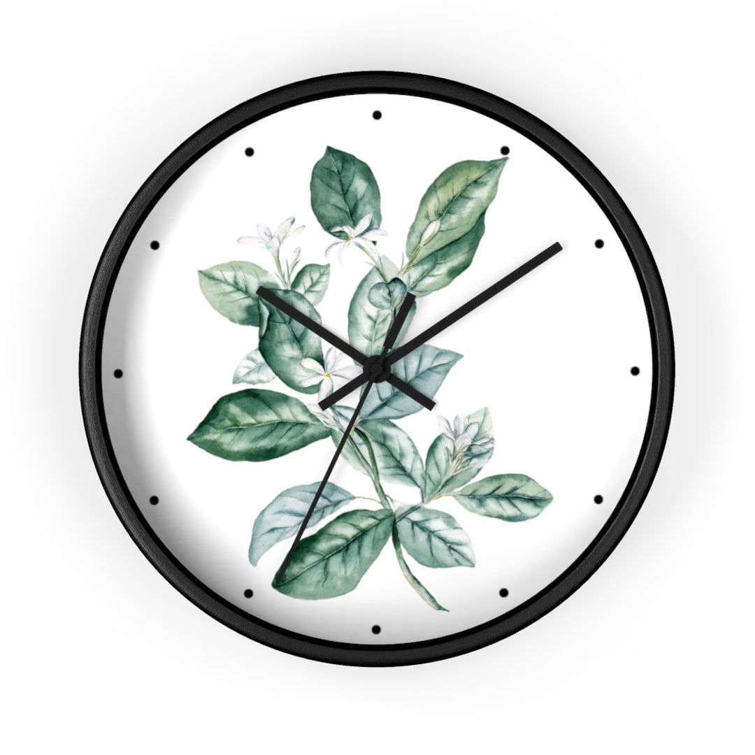 Sage Green Plant Leaf Abstract Aesthetic Wall Clock With Dots, 10 Inch ...