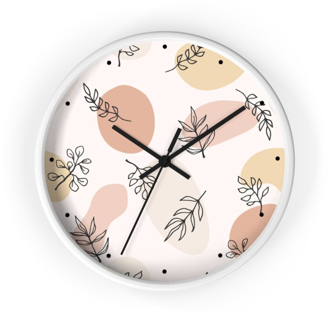 Beige Peachy Pink Aesthetic Wall Clock With Dots, 10 Inch Non Ticking ...