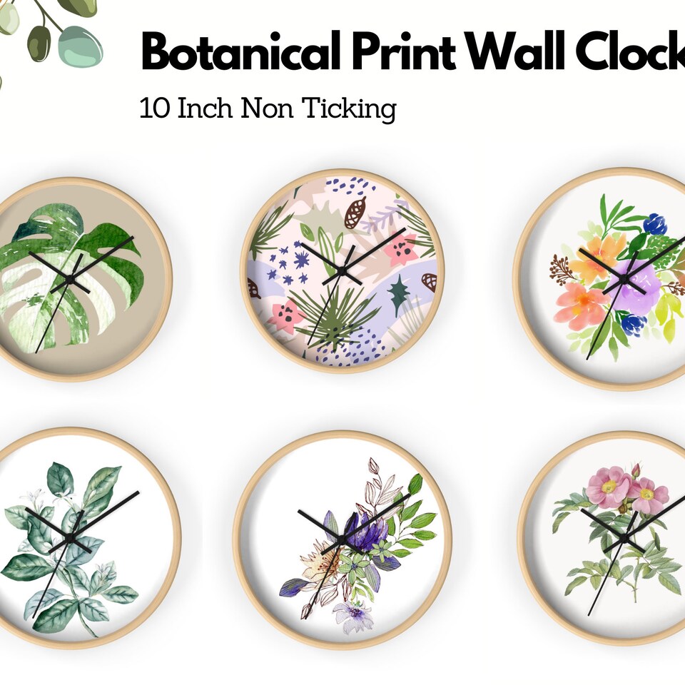 Botanical Illustration Plant Leaf Abstract Sage Aesthetic Wall Clock ...