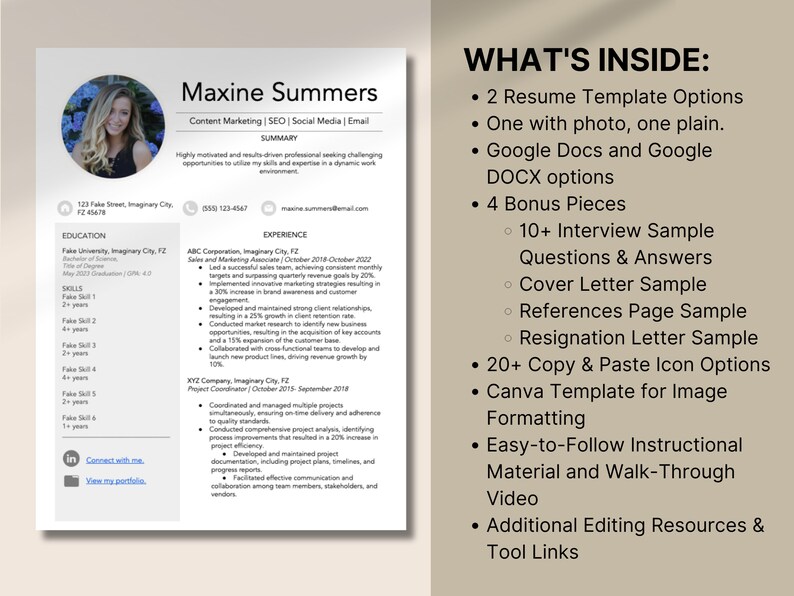 8-piece Resume Kit ATS Friendly Simple, Modern, and Customizable Plain ...