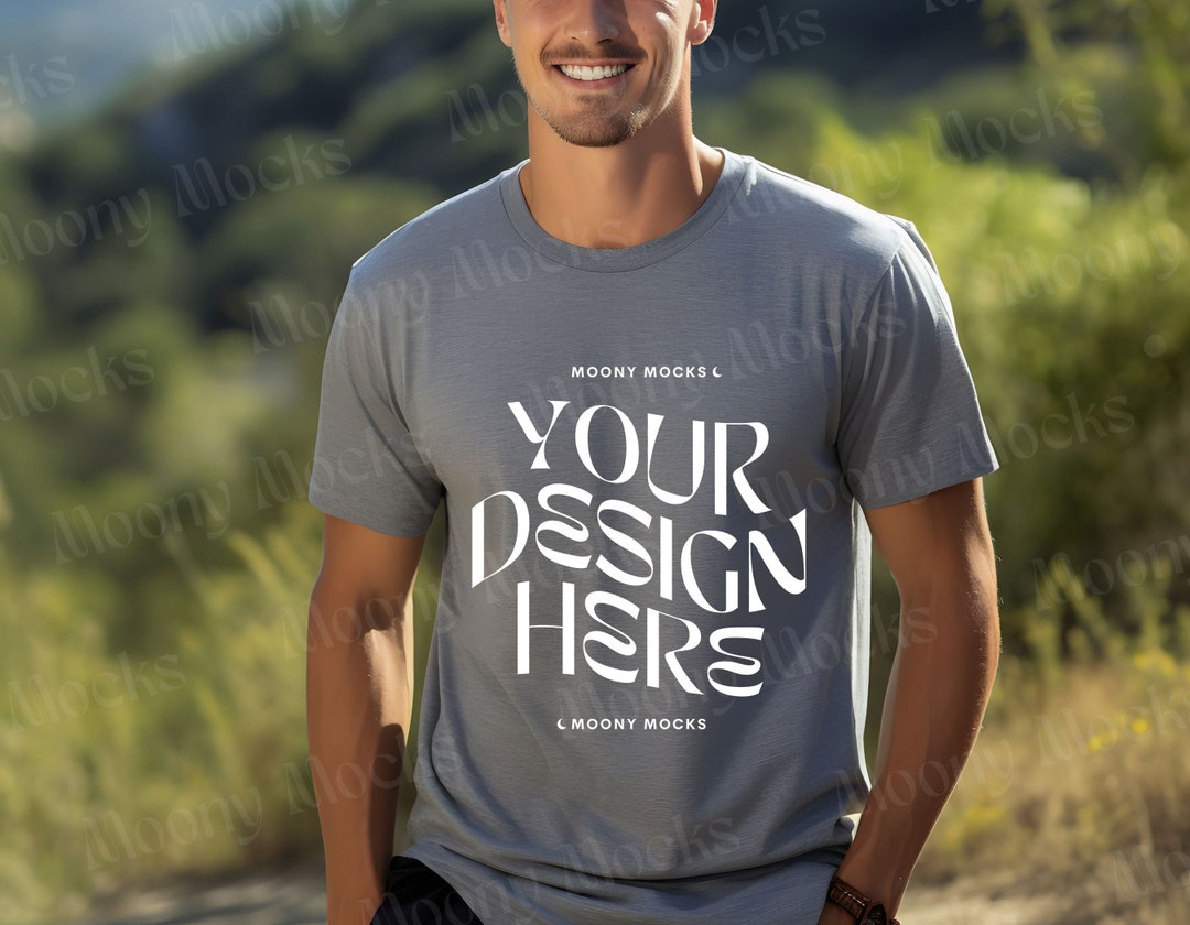 Gildan 5000 Mockup Mens Graphite Heather Shirt Tshirt Mockup Male Model ...