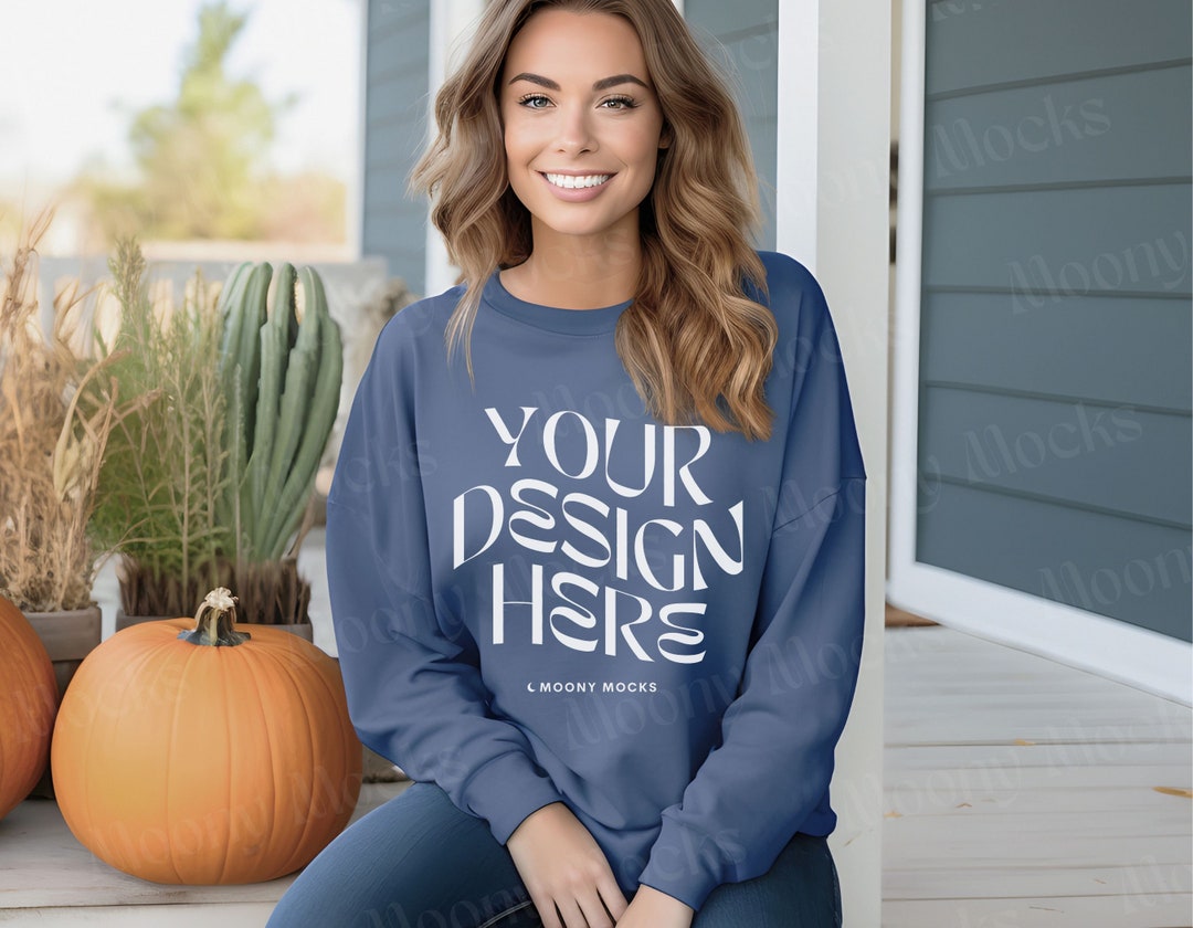 Comfort Colors 1566 Denim Mockup Fall Denim Sweatshirt CC 1566 ...