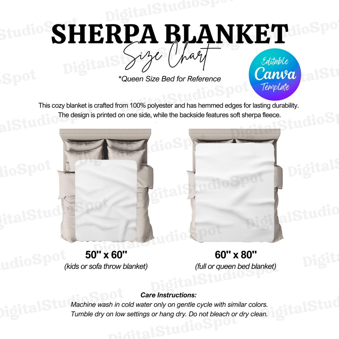 Sherpa Blanket Size Chart Fleece Blanket Size Guide Editable Canva ...