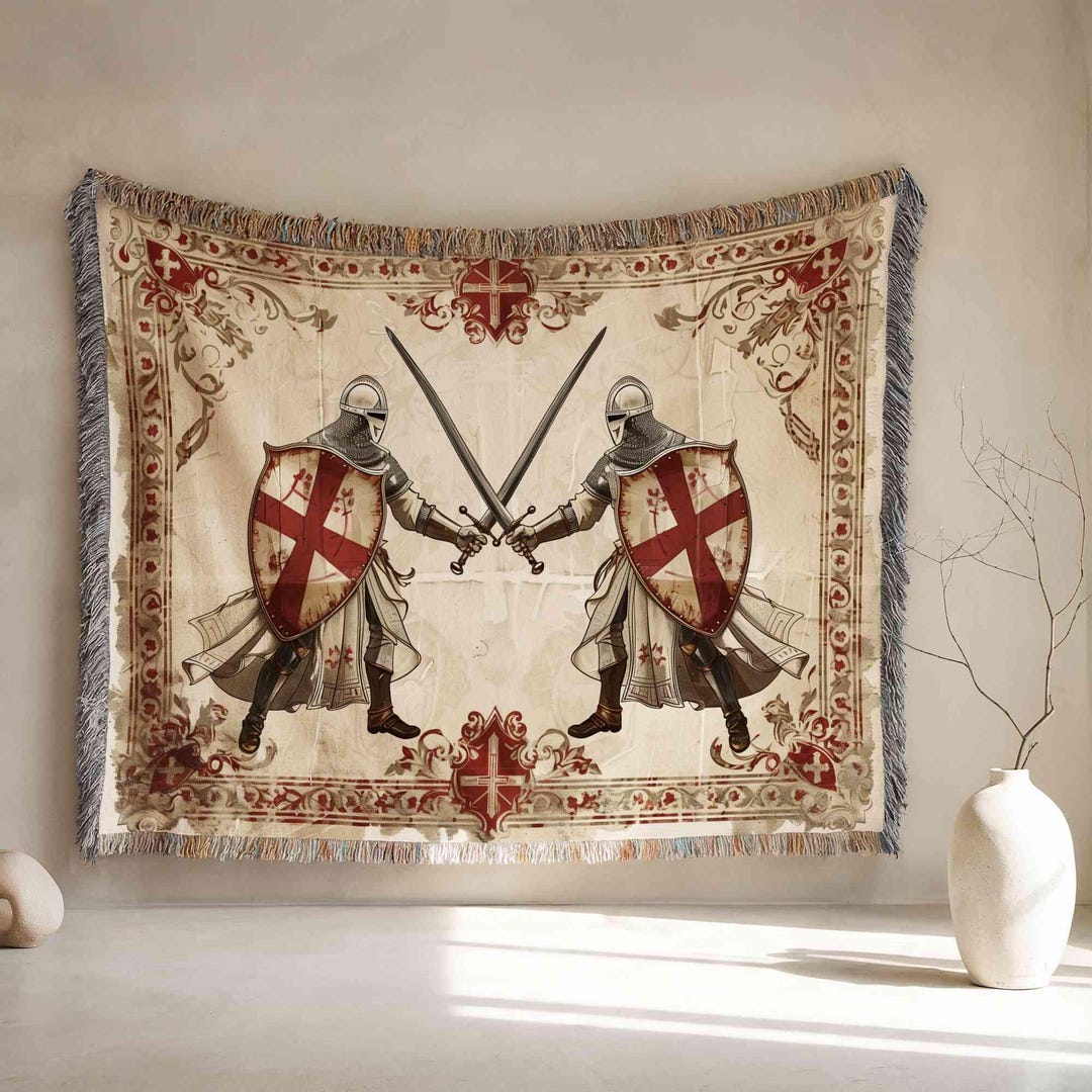 Medieval Knight Woven Tapestry, Medieval Knight Throw, Warrior Blanket ...
