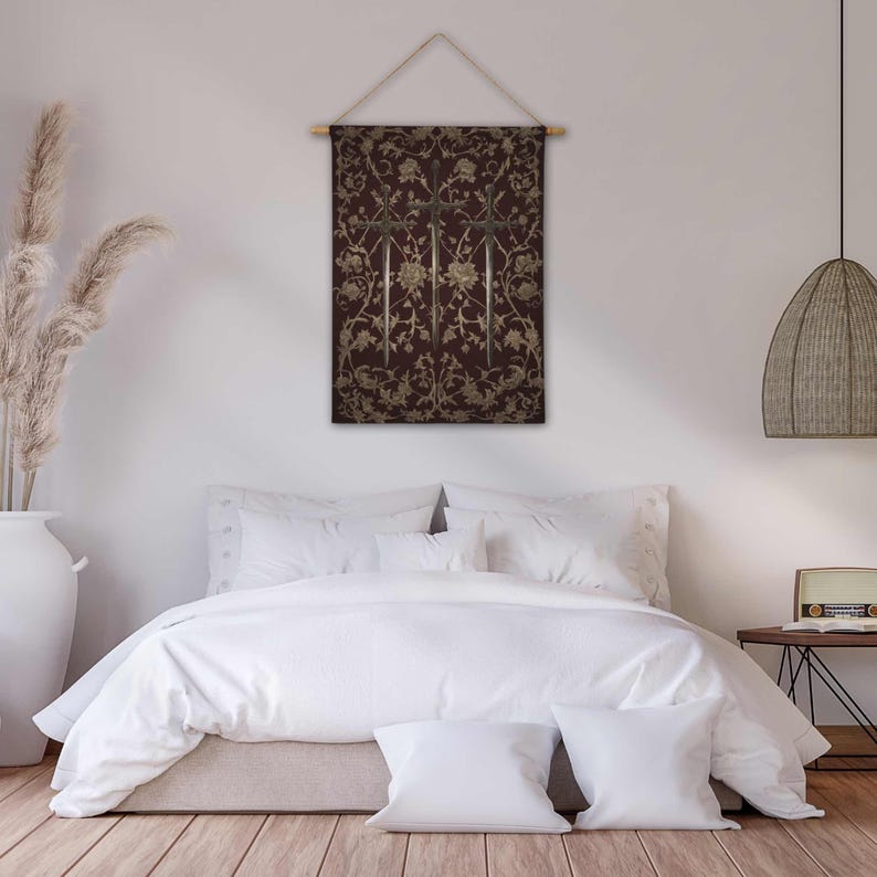 Fantasy Medieval Sword Tapestry, Ornate Gothic Woven Decor, Witchy Wall ...