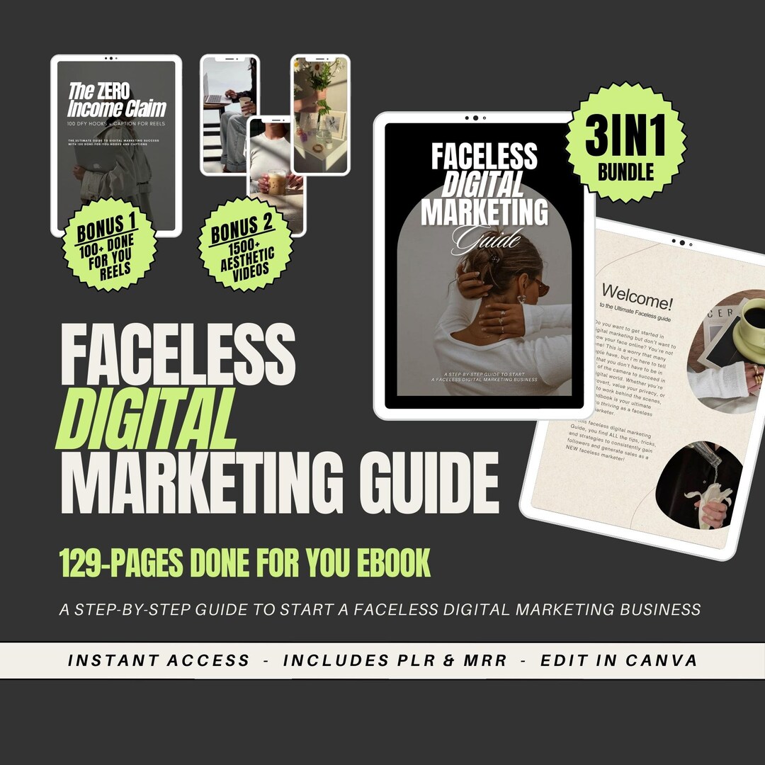 Faceless Digital Marketing Guide Digital Product Bundle Instagram DFY ...