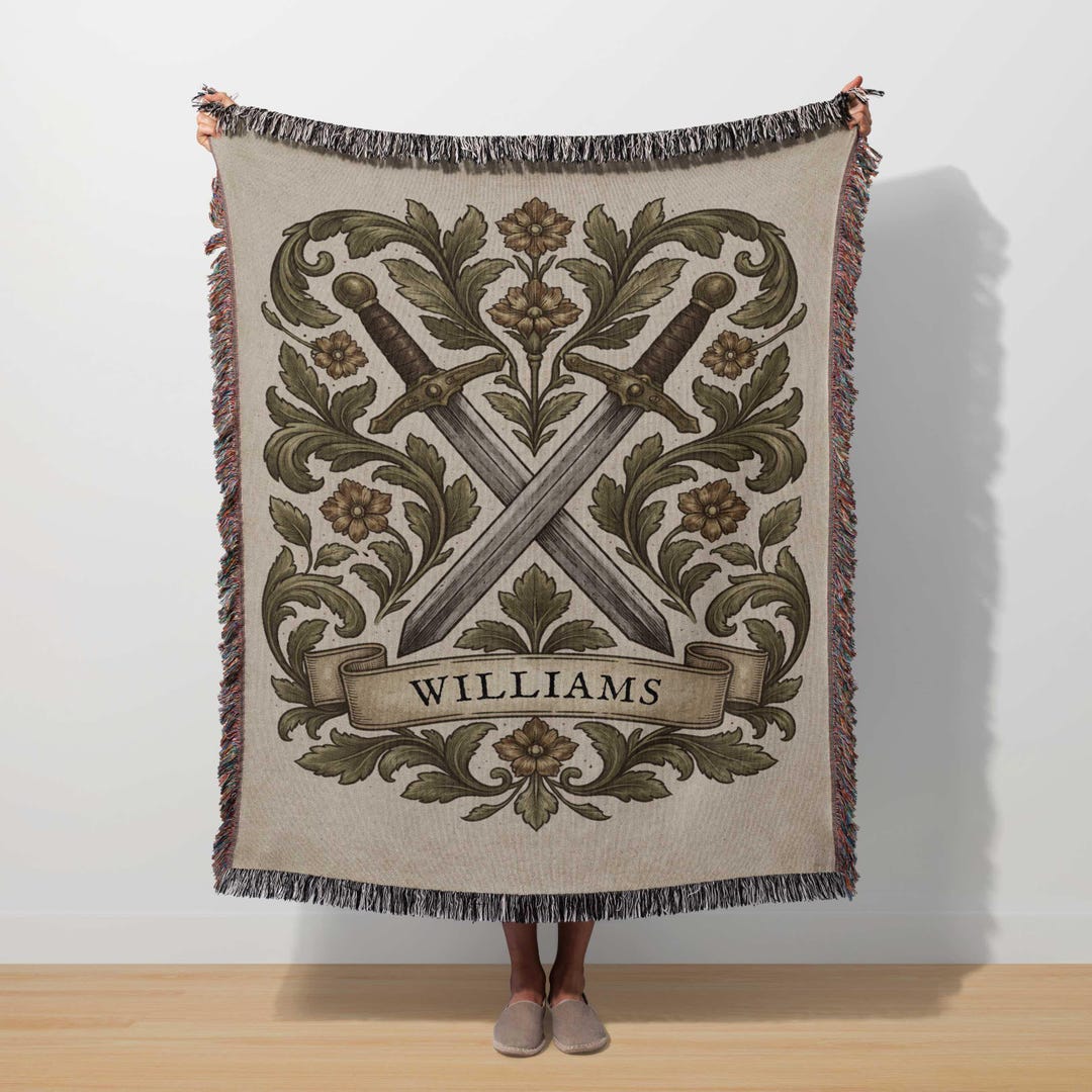 Personalized Medieval Blanket, Custom Family Name Woven Tapestry, Royal ...
