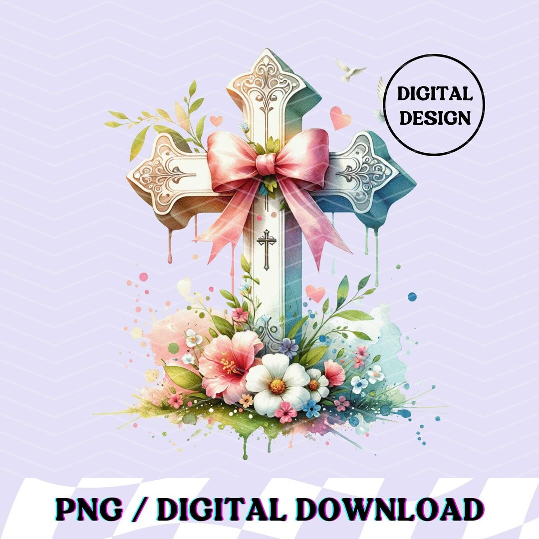 Coquette Easter Cross PNG Easter Christian Digital Design Bow Floral ...