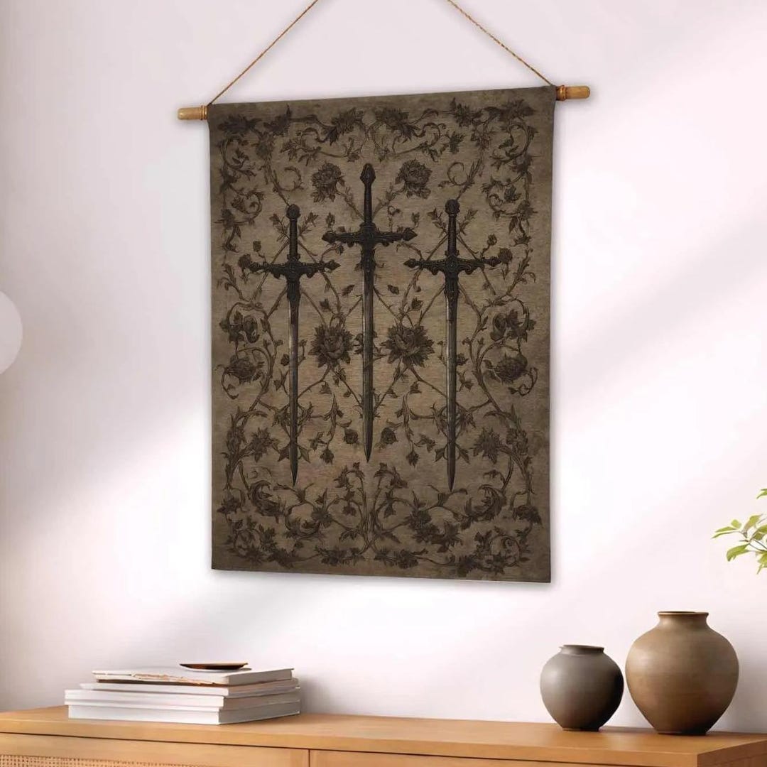 Medieval Sword Woven Tapestry, Regal Wall Hanging Art, Bookish Fantasy ...