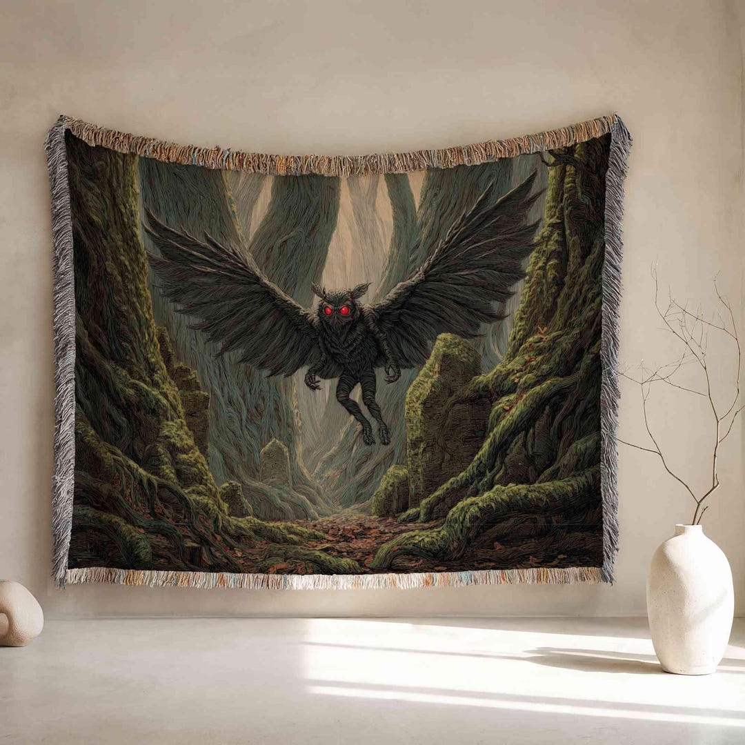 Mothman Blanket, Cryptid Tapestry, Cryptidcore Throw, Gothic Mythical ...