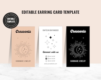 Editable Earring Card Template Jewelry Display Card - Etsy