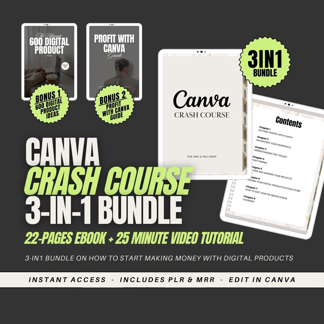 Canva Crash Course Guide Ebook Digital Product Ideas Bundle Faceless ...