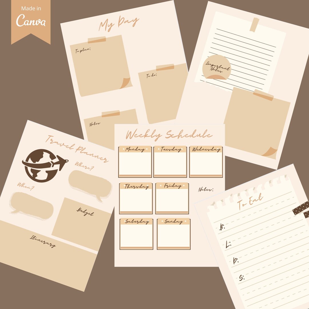 Modern Beige Planner Templates, Meal Plan, Travel Plan, Daily Planner ...