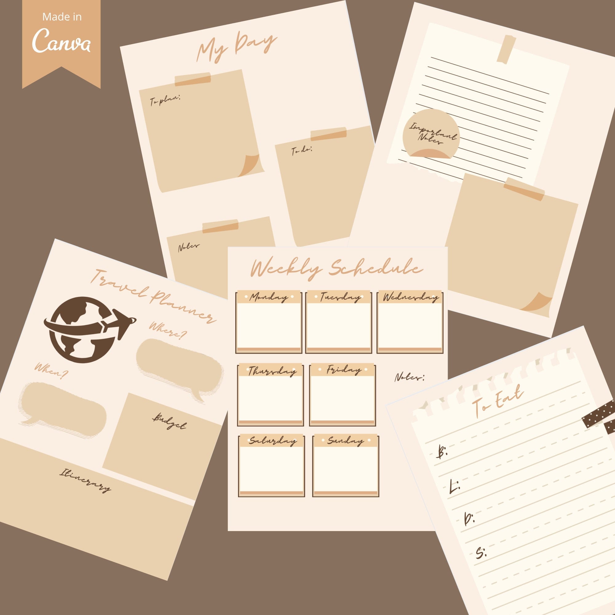 Modern Beige Planner Templates, Meal Plan, Travel Plan, Daily Planner ...