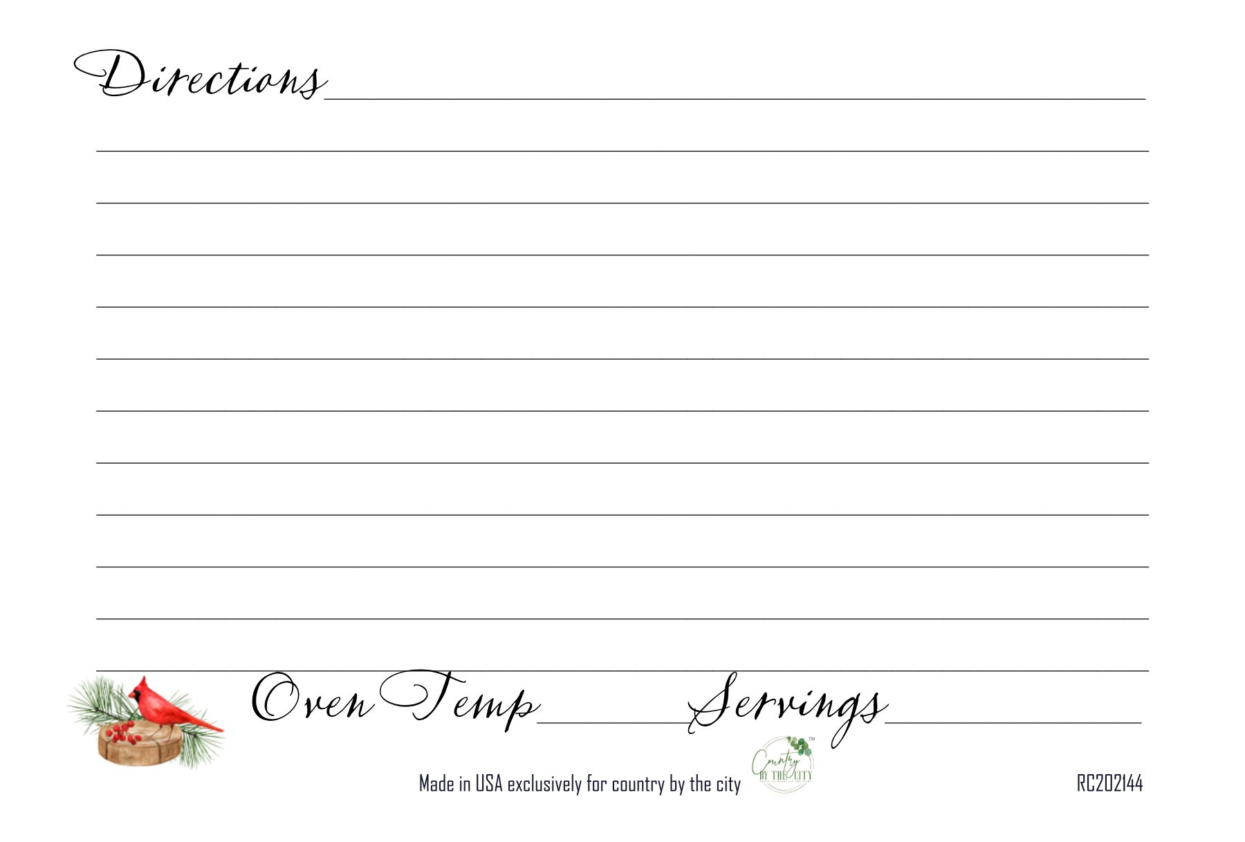 Cardinal Crossing Holiday 4x6 Recipe Card - Etsy