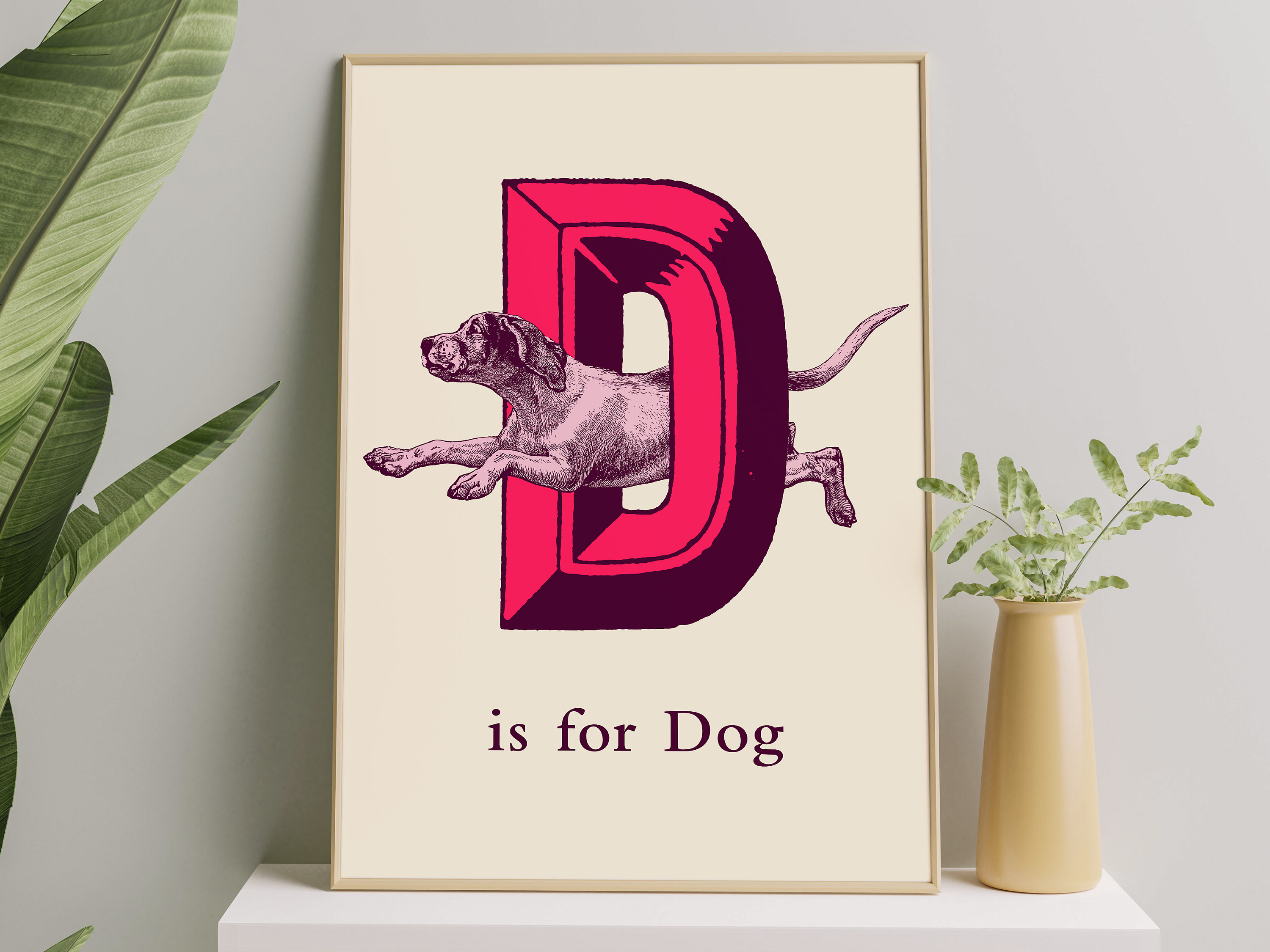D is for Dog Animal Alphabet Antique Engraving Collage Vintage Wall Art ...