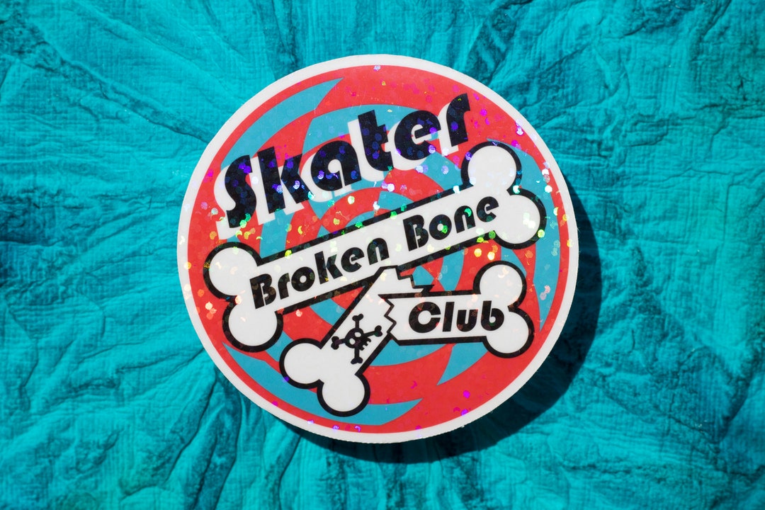 Skater Broken Bone Club Holographic Sticker | Bone, Crossbones, Roller ...