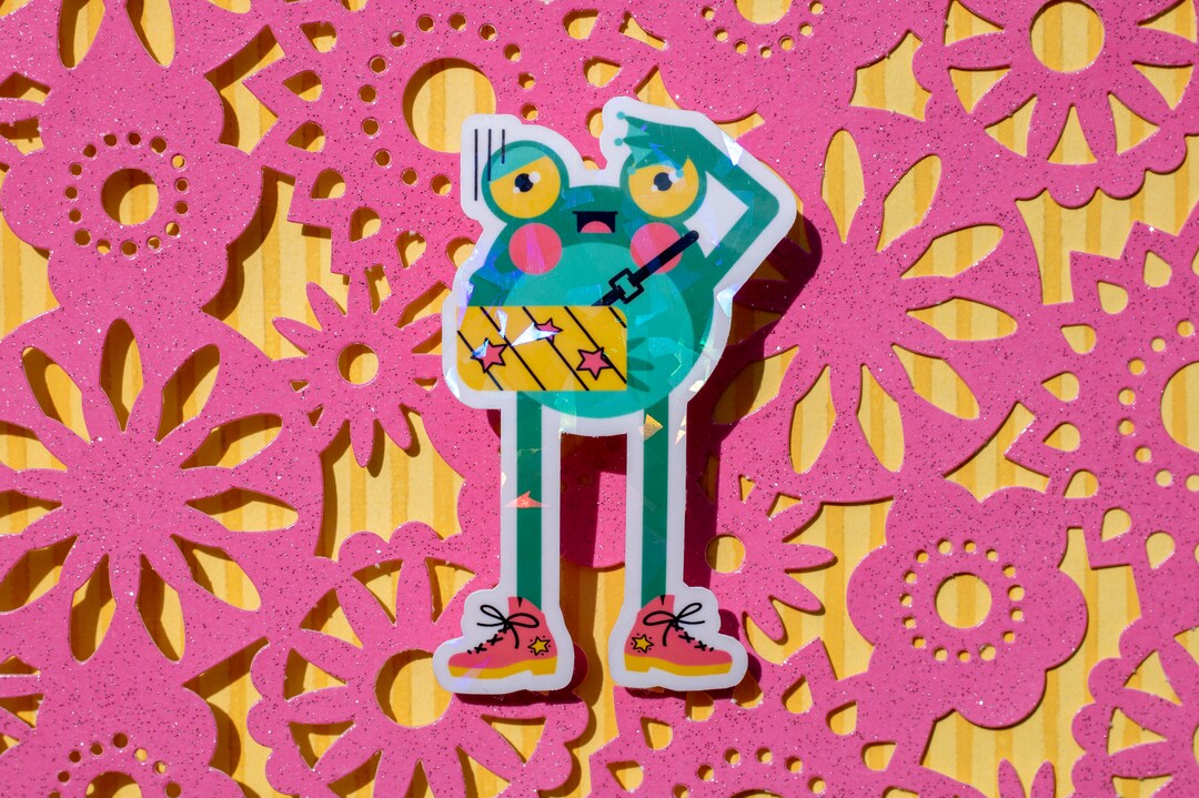 Sling Arm Frog Holographic Sticker | Froggy Sticker | Cute Frog Sticker ...