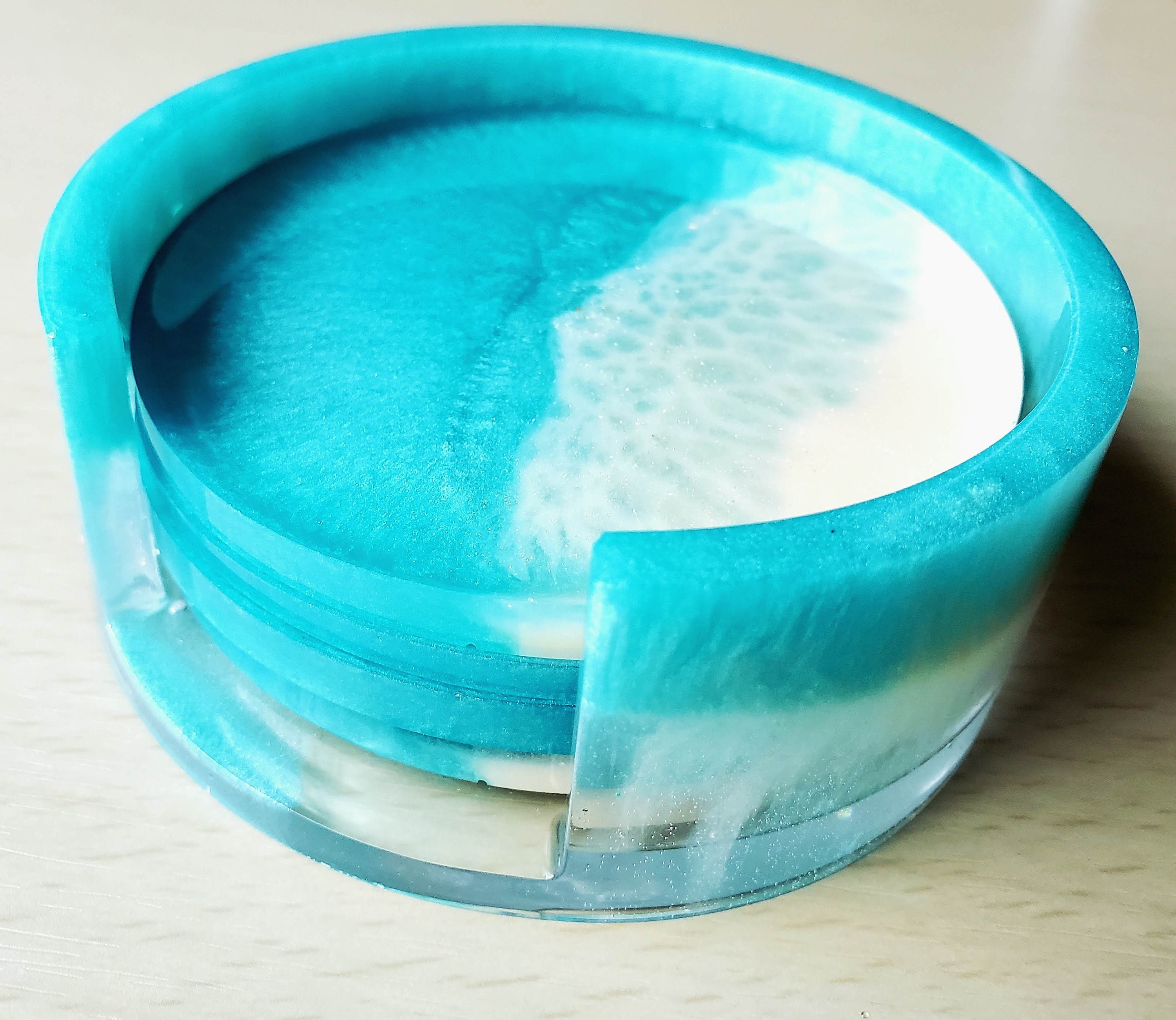 Custom Resin Drink Coasters Set With Holder Turquoise Ocean - Etsy UK