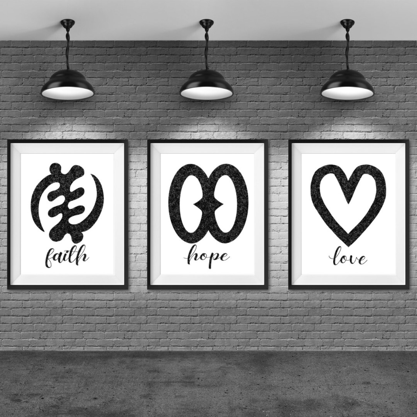 Faith Hope Love- African/ Ghana Adinkra Symbol Spray-print/ Wall Art ...