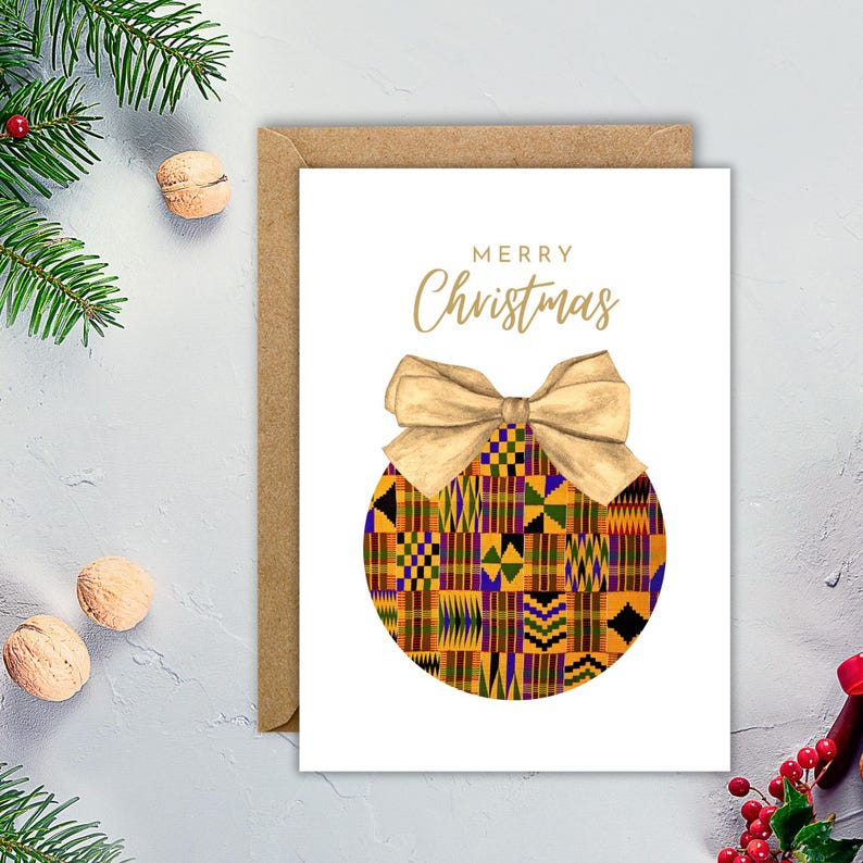 Bow Detail Christmas Card, African Christmas Cards, Ghana Kente Card ...