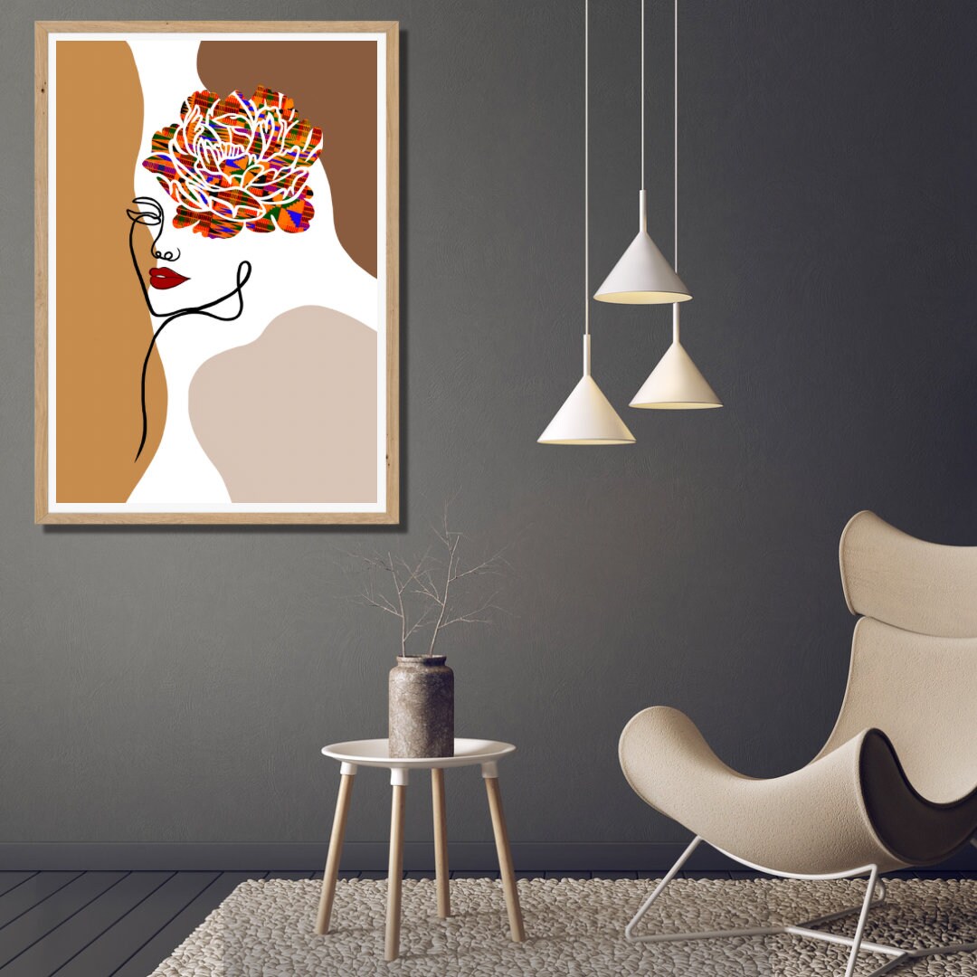 Obaapa/ African Art/ Black Woman Line Drawing/ African Line Art/ Kente ...