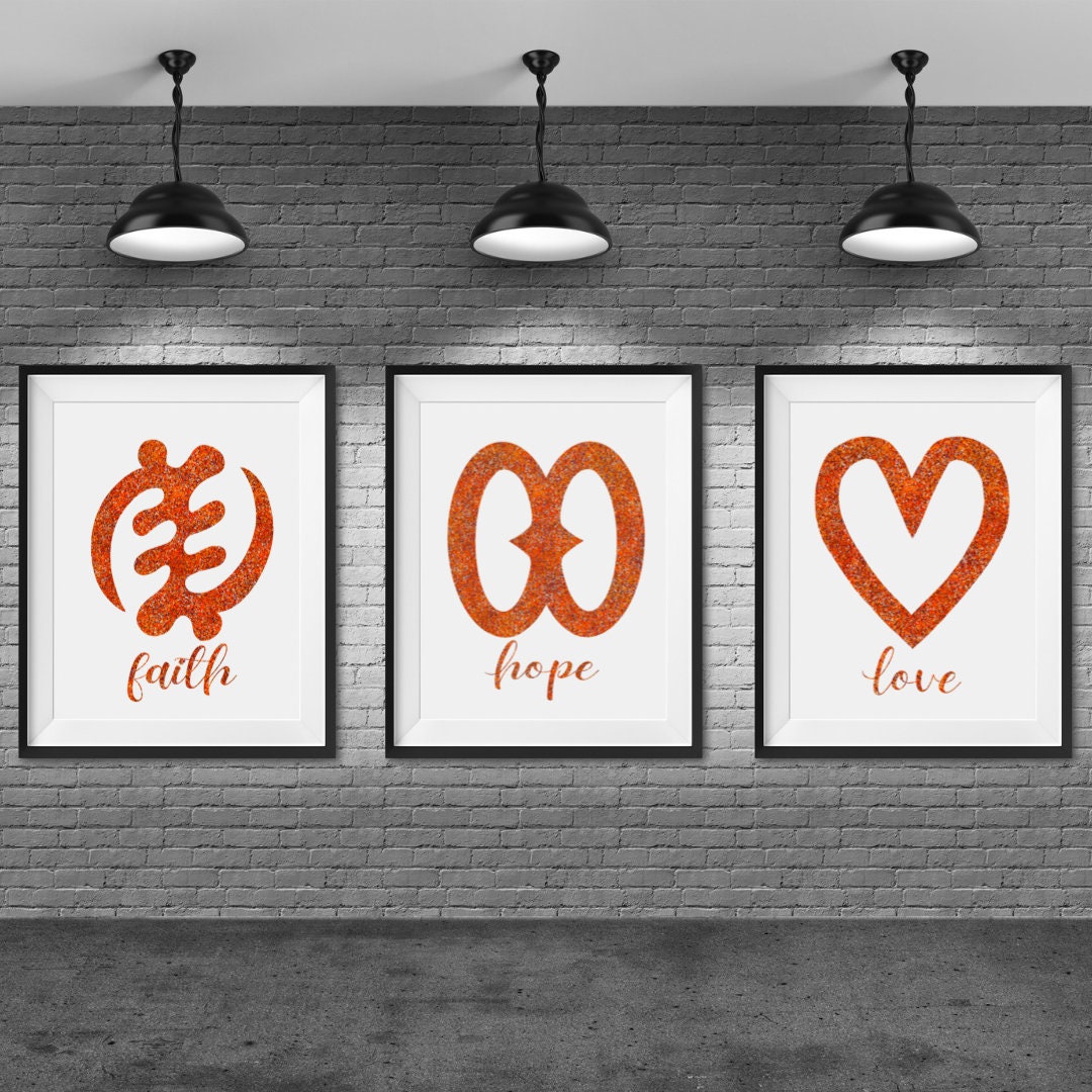 Faith Hope Love- African/ Ghana Adinkra Symbol Spray-print/ Wall Art ...