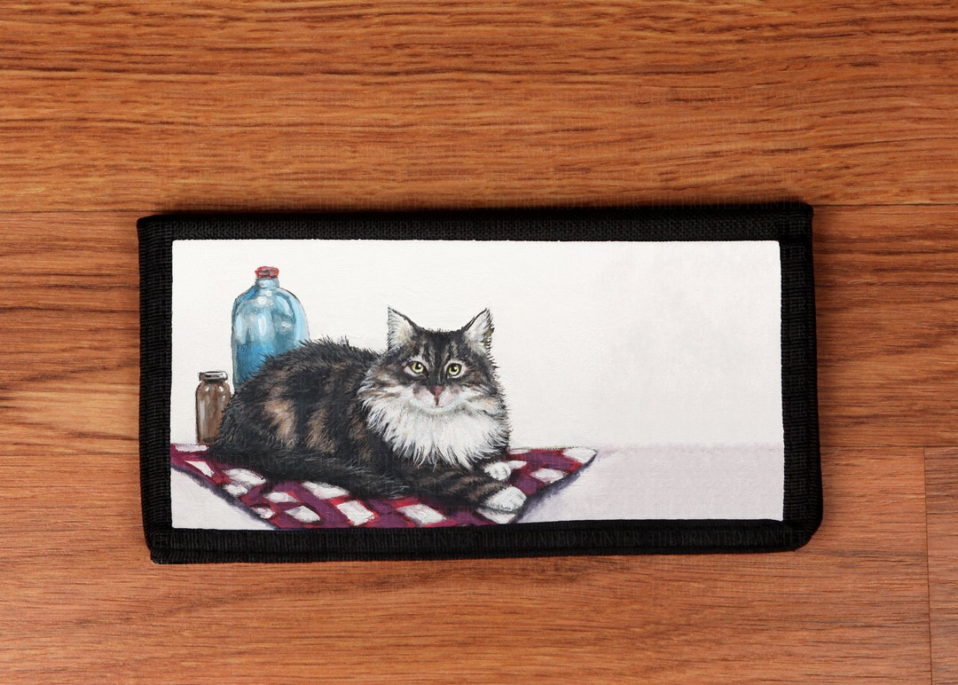Cat Checkbook Cover / Crazy Cat Lady / Tabby on Checkered Quilt Blanket ...