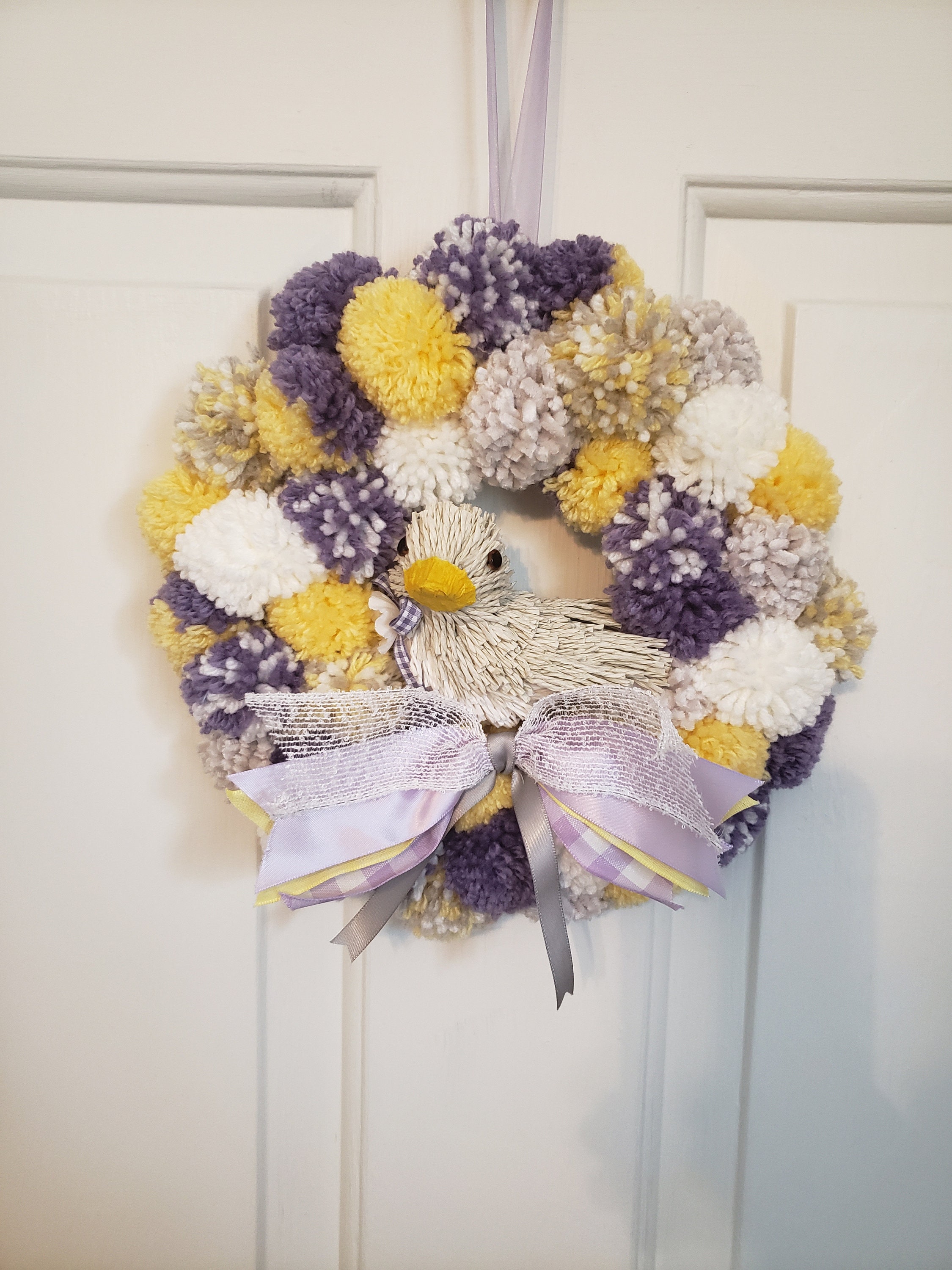 Spring Bird Wreath, Wall Hanging, Pompom Wreath, Bird Lovers, Bird ...