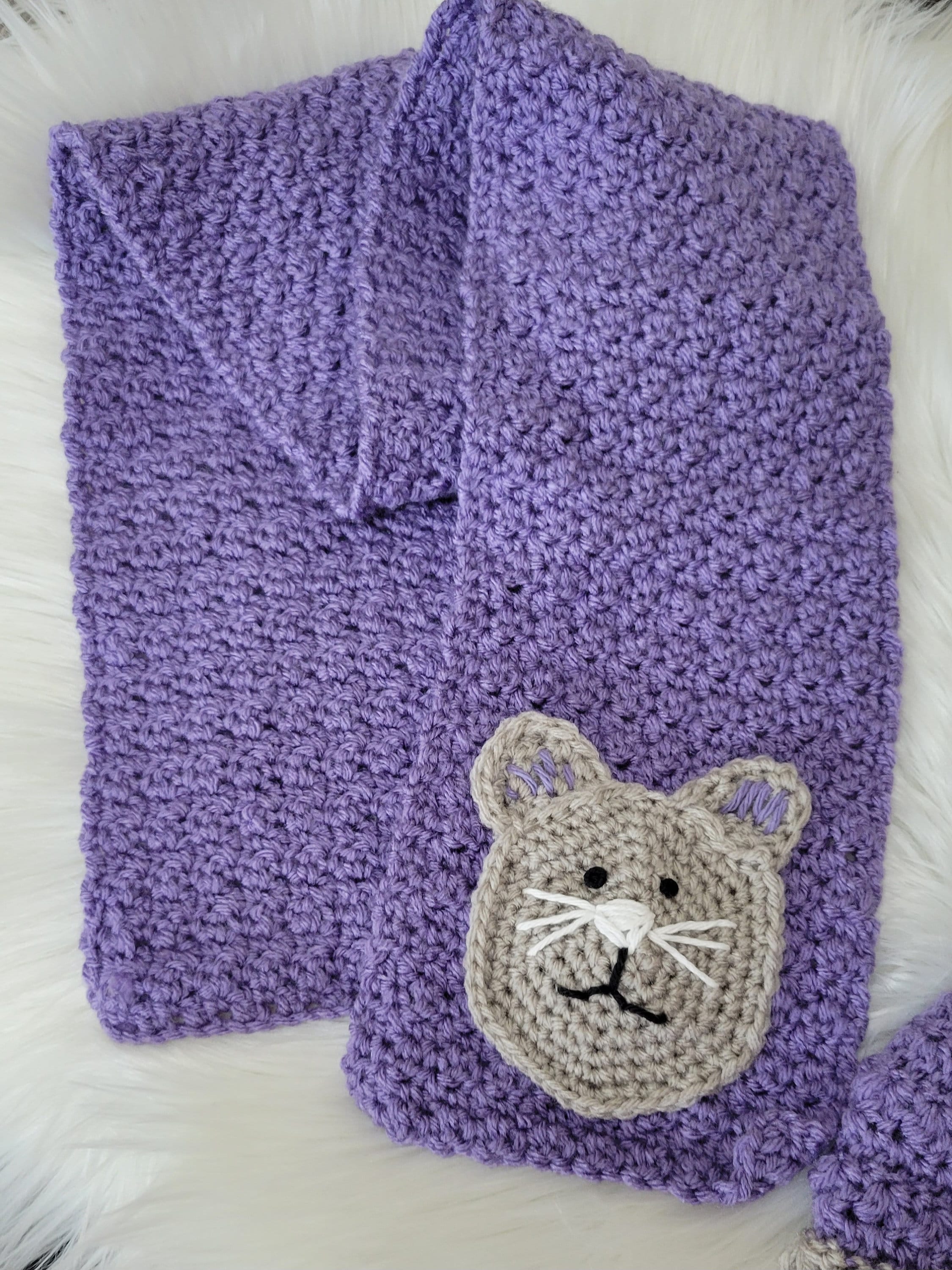 Girls Scarf and Hat Set, Crochet Kids Scarf, Cat Themed Kids Scarf, Pom ...